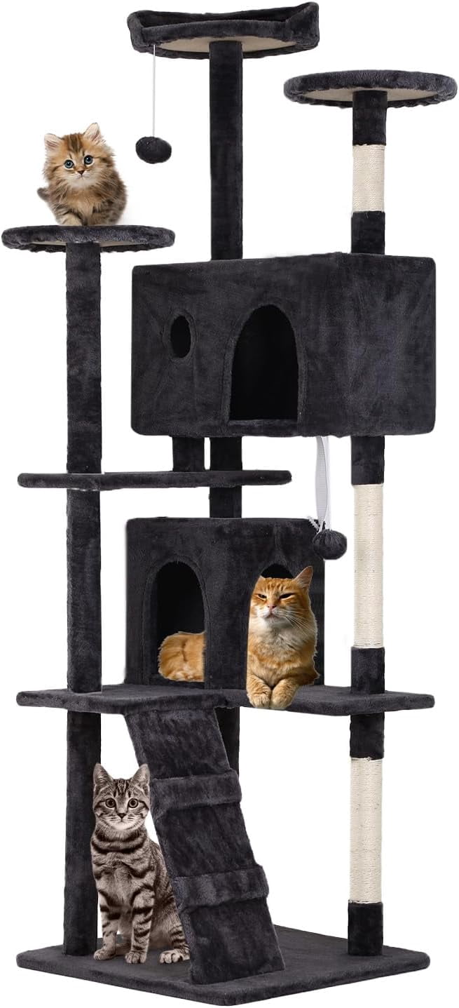 Cat Tree 54in Cat Tower Multi-Level Durable Cat Scratching Post & Cozy ...