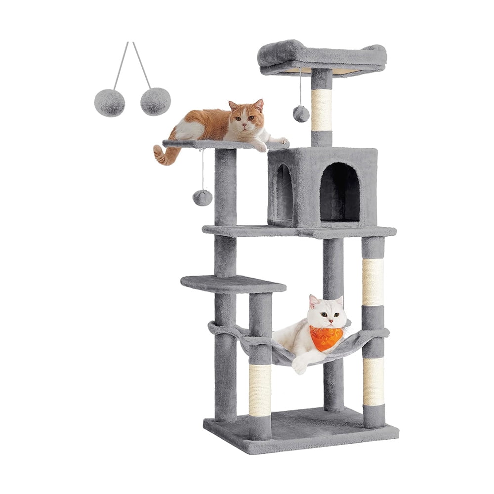 Cat Tree, 56.3-Inch Cat Tower for Indoor Cats, Plush Multi-Level Cat ...