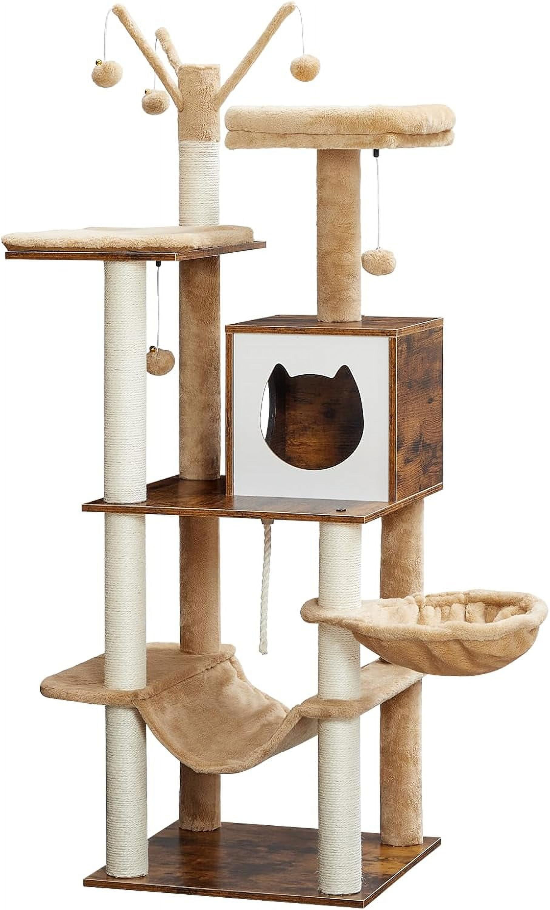 Cat Tree, 58.3 Inches Cat Tower for Indoor Cats, Wooden Cat House with ...