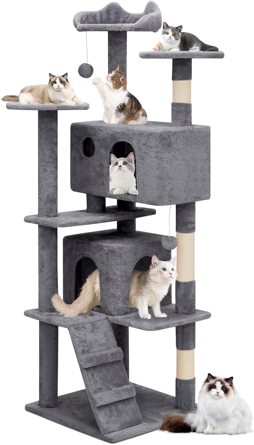 Cat Tree, 60 Inch Cat Tree Tower with 2 Cat Condo, Cat Tower with ...