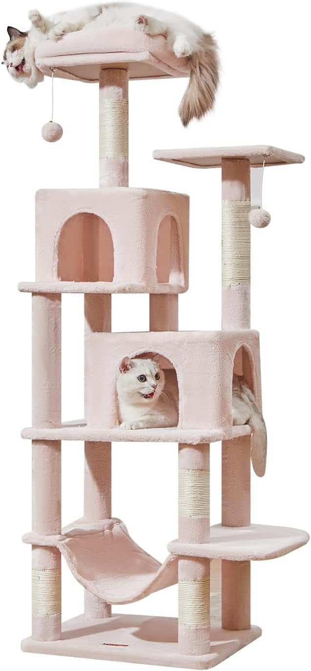 Cat Tree, 61-Inch Cat Tower for Indoor Cats, Plush Multi-Level Cat ...
