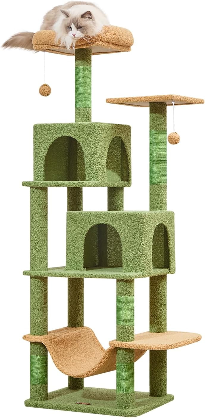Cat Tree, 61-Inch Cat Tower for Indoor Cats, Plush Multi-Level Cat ...