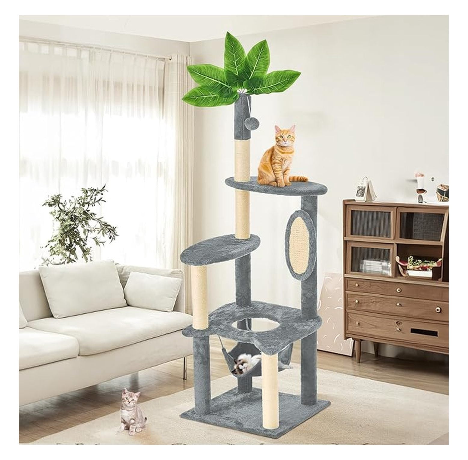 Cat Tree 61" Tower for Indoor Cats, Rotating Scratch Board, Plush Cat ...