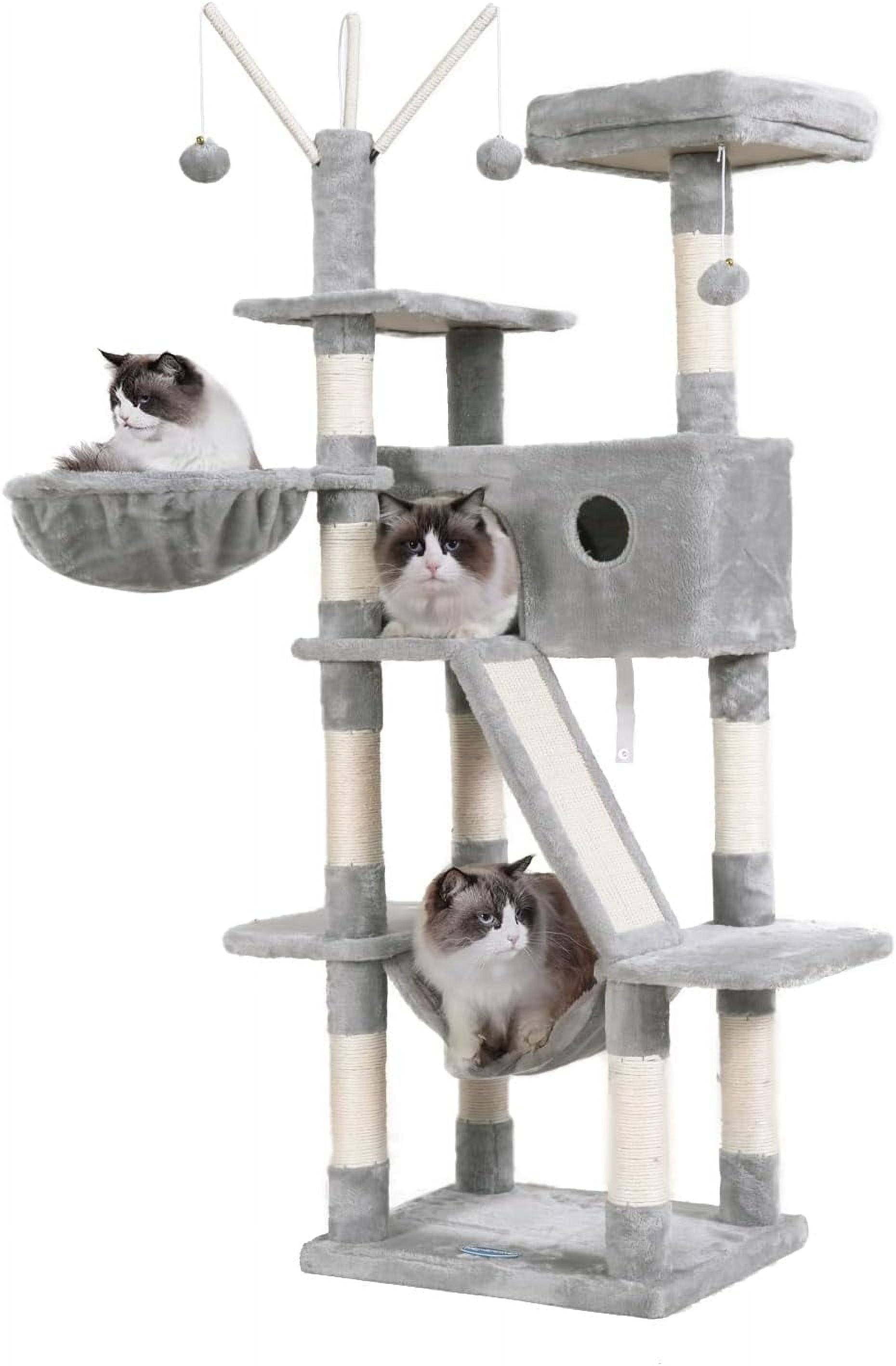 Cat Tree, 61 inch Cat Tower for Indoor Cats, Cat House with Padded ...