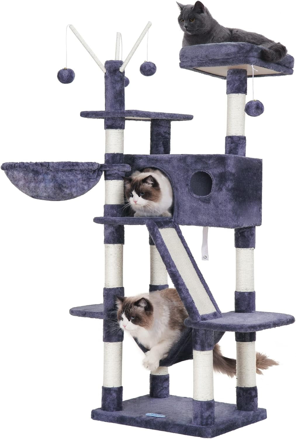 Cat Tree, 61 inch Cat Tower for Indoor Cats, Cat House with Padded ...