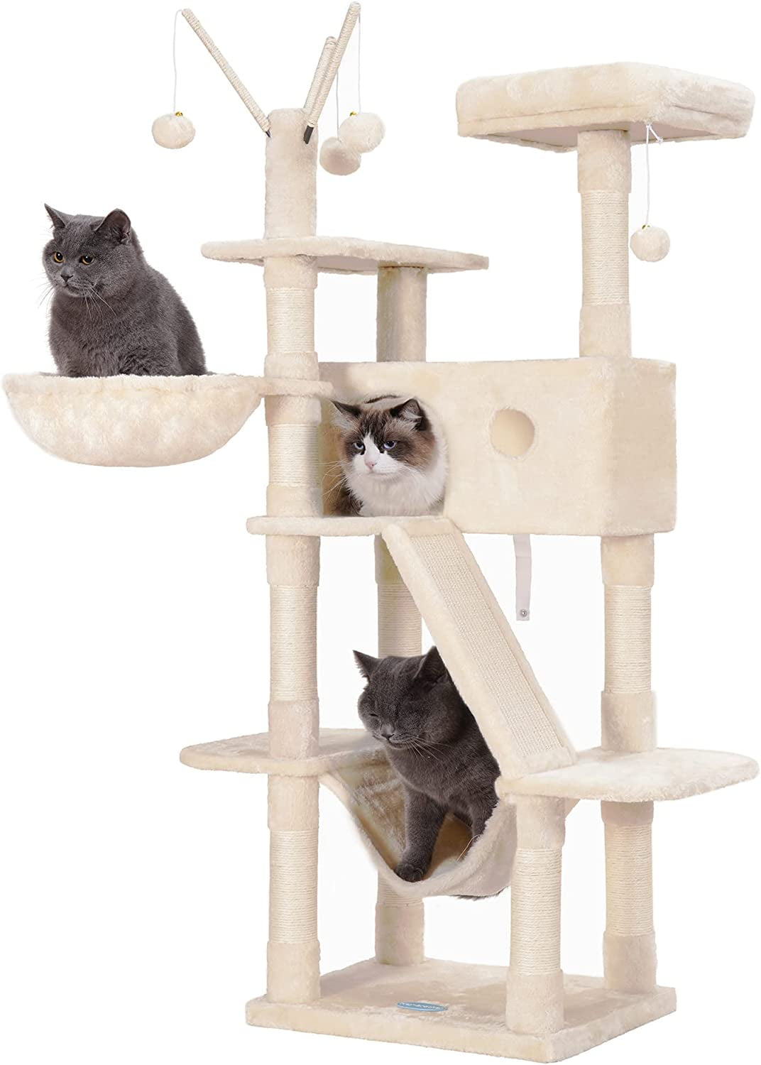 Cat Tree, 61 inch Cat Tower for Indoor Cats, Cat House with Padded ...