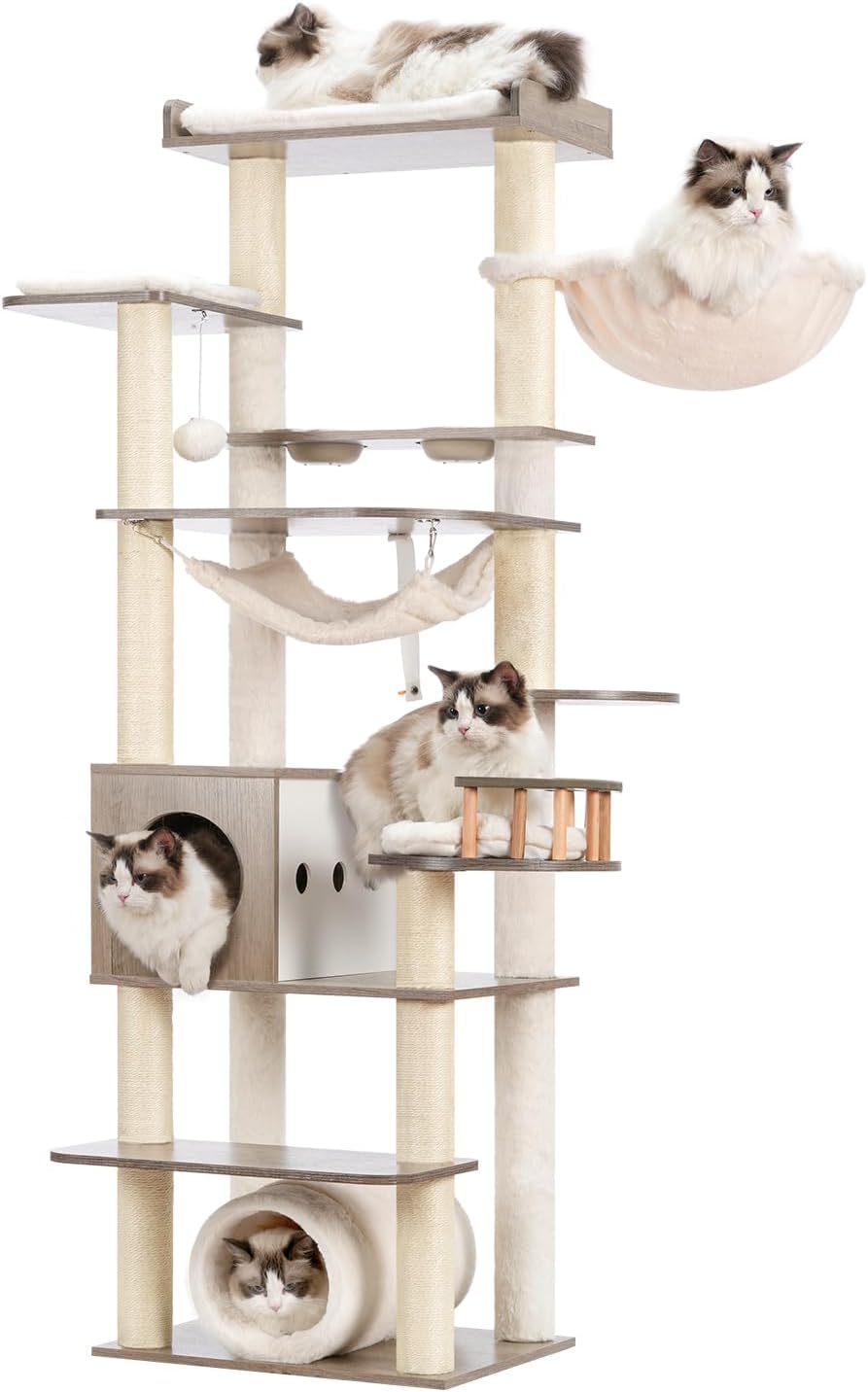 Cat Tree, 63" Tall Wood Cat Tower for Indoor Cats Large Adult, Modern ...