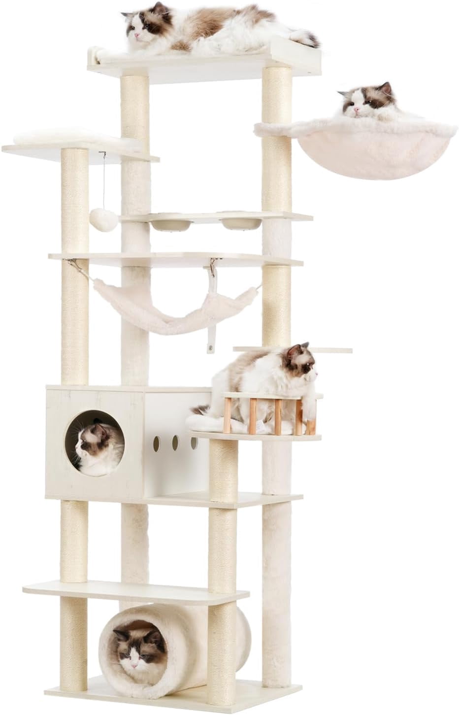 Cat Tree, 63" Tall Wood Cat Tower for Indoor Cats Large Adult, Modern ...