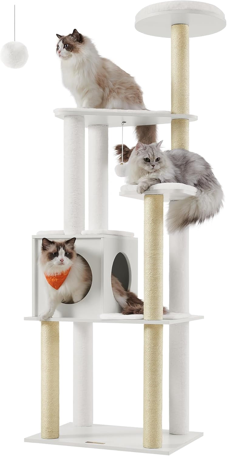 Cat Tree, 65-Inch Modern Cat Tower for Indoor Cats, Multi-Level Cat ...