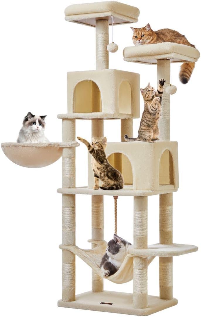 Cat Tree, 66.2-Inch Cat Tower for Indoor Cats, Plush Multi-Level Cat ...