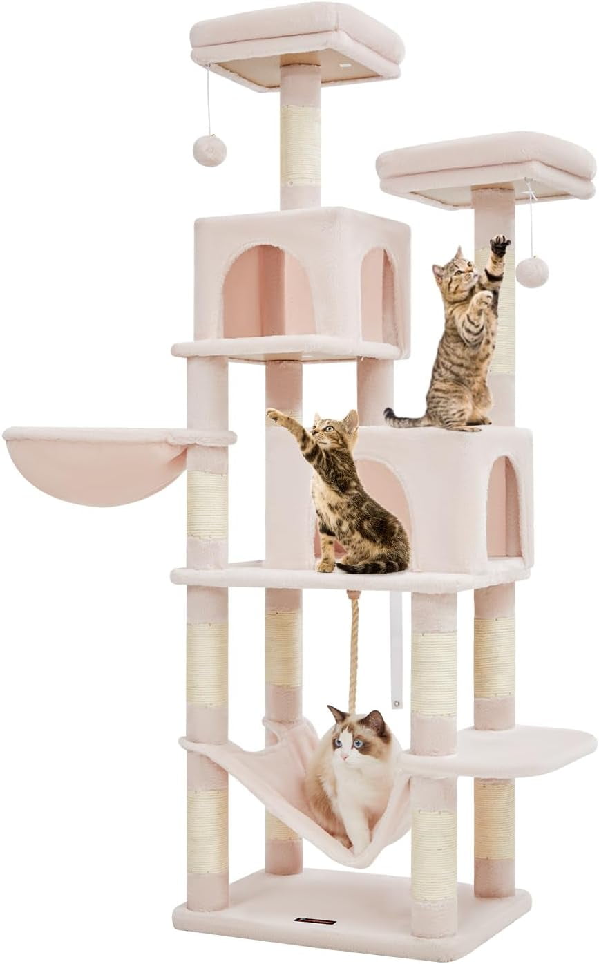 Cat Tree, 66.2-Inch Cat Tower for Indoor Cats, Plush Multi-Level Cat ...