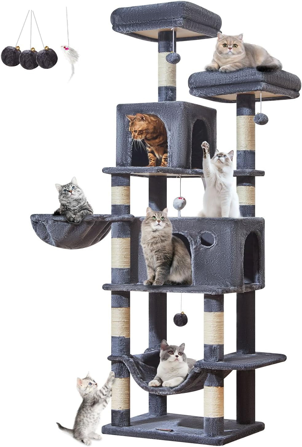Cat Tree 66.2-Inch Cat Tower for Indoor Cats Plush Multi-Level Cat ...