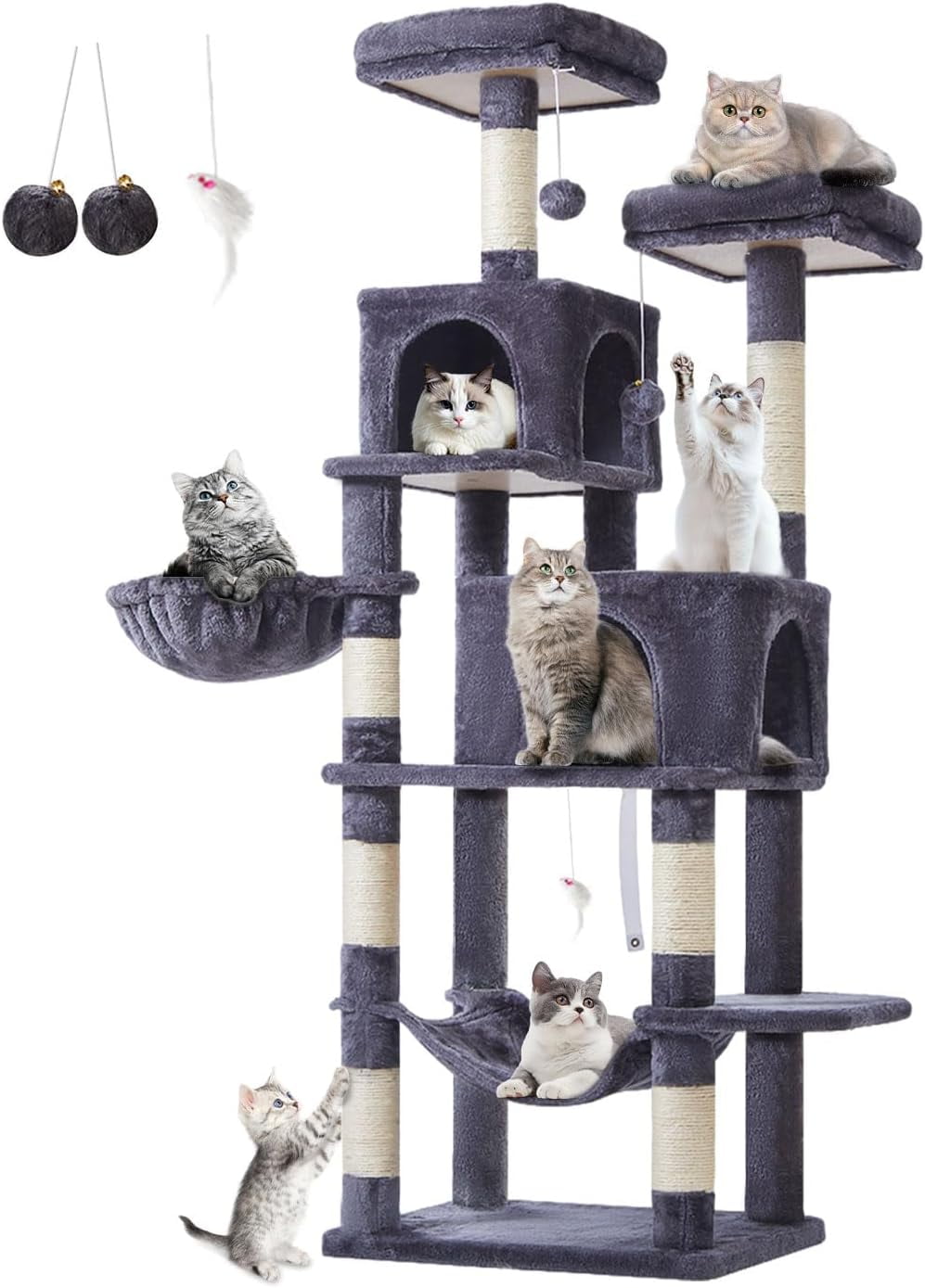 Cat Tree, 66.2-Inch Cat Tower for Indoor Cats, Plush Multi-Level Cat ...