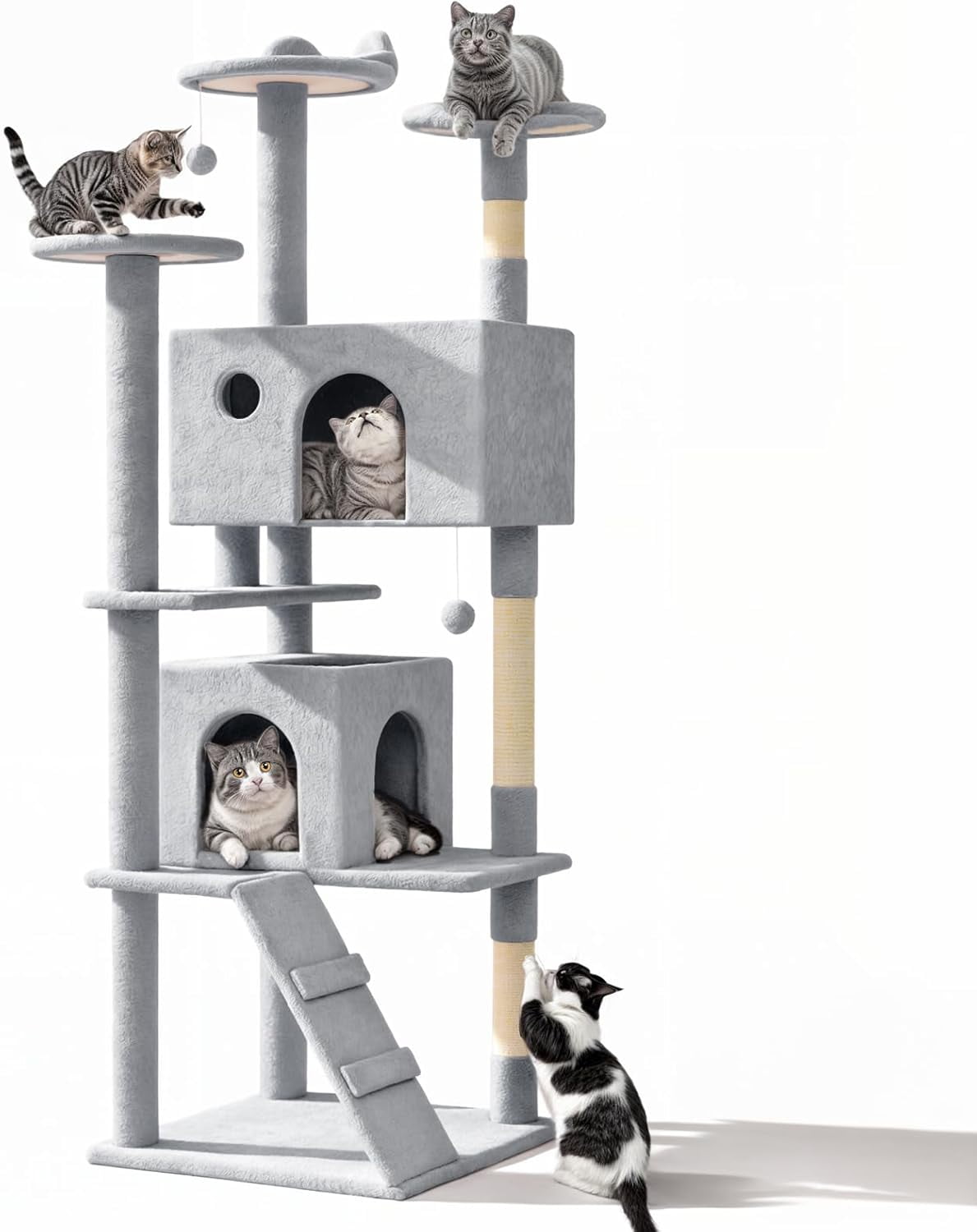 Cat Tree, 70 Inch Cat Tower for Indoor Cats, Multi-Level Cat Tree Tower ...