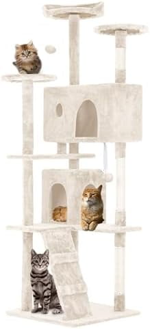 Cat Tree 70in Cat Tower Multi-Level Durable Cat Scratching Post & Cozy ...