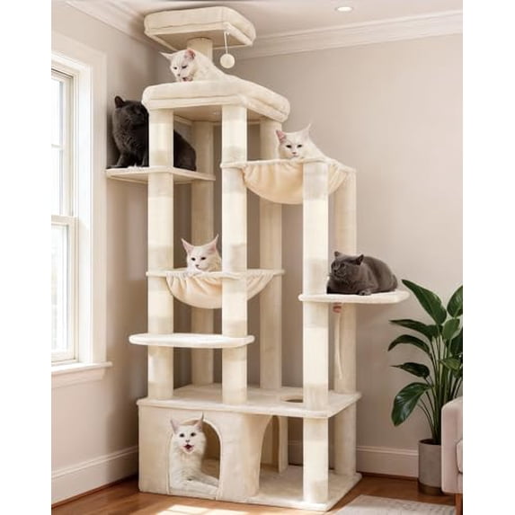 Cat Tree, 71-Inch Tall Cat Tower for Large Maine Coon Cats with Extra ...