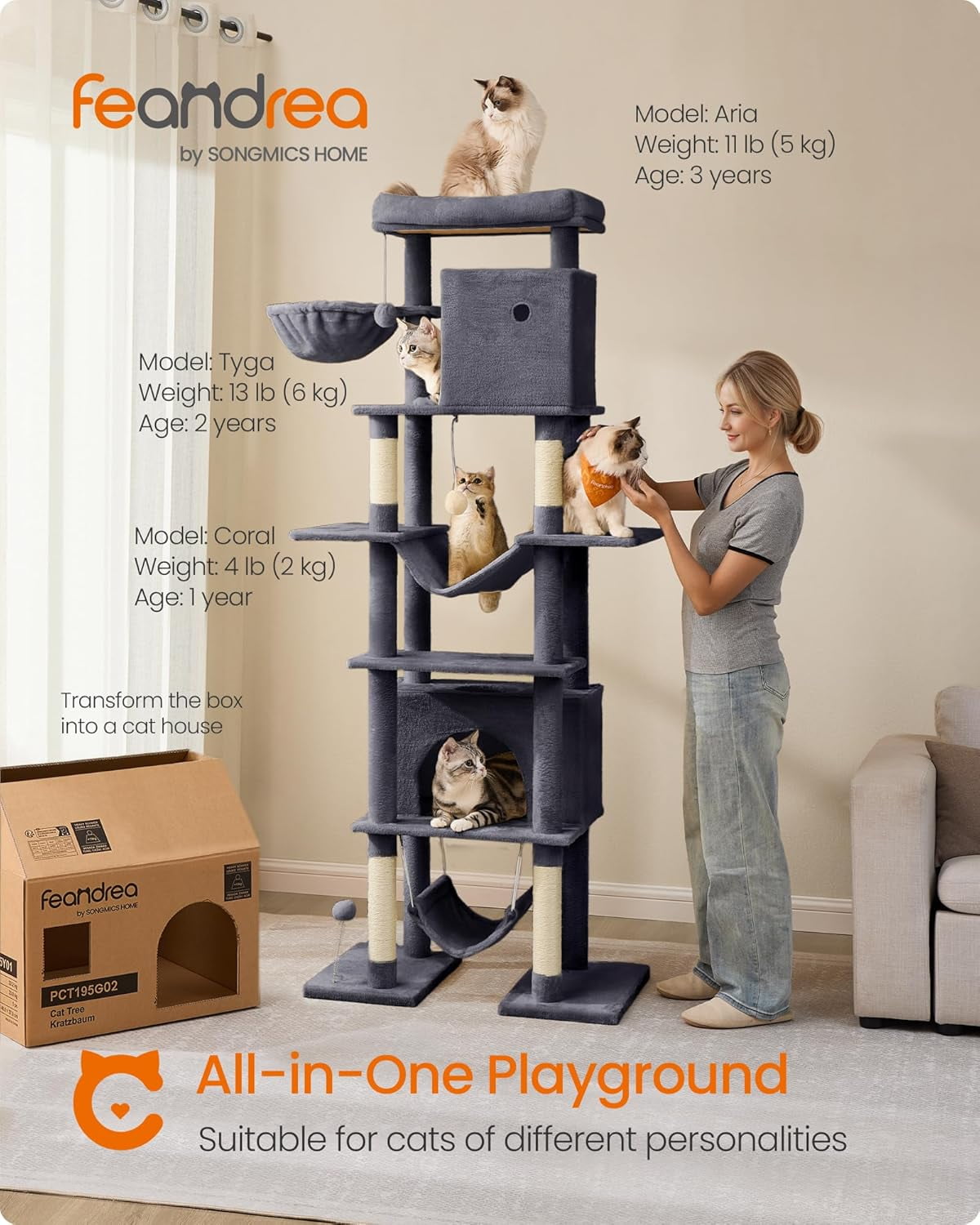 Cat Tree, 79.1 Inch Tall Cat Tower for Indoor Cats, Multi-Level Large ...