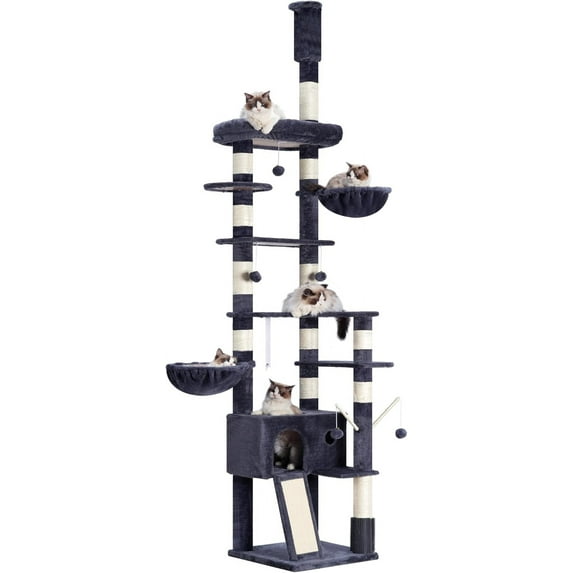 Cat Tree, 98.4-110.2 Inches Floor to Ceiling Cat Tree-Adjustable Height ...