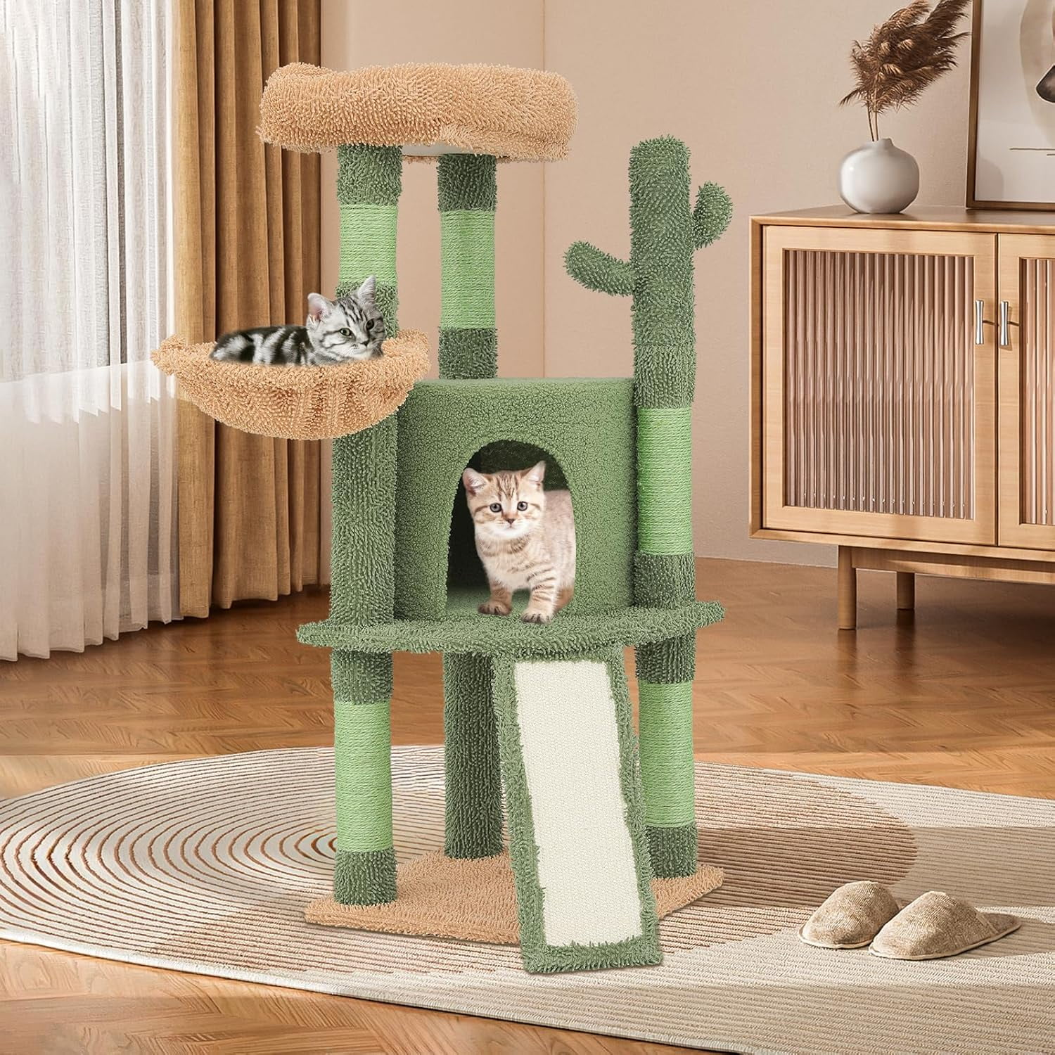 Cat Tree Cactus Design Cat Tower with Scratching Posts, Cat House Condo ...