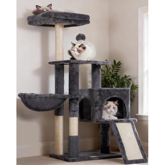 Cat Tree with Cat Self Groomer Brush, Cat Tower Condo for Indoor Cats ...