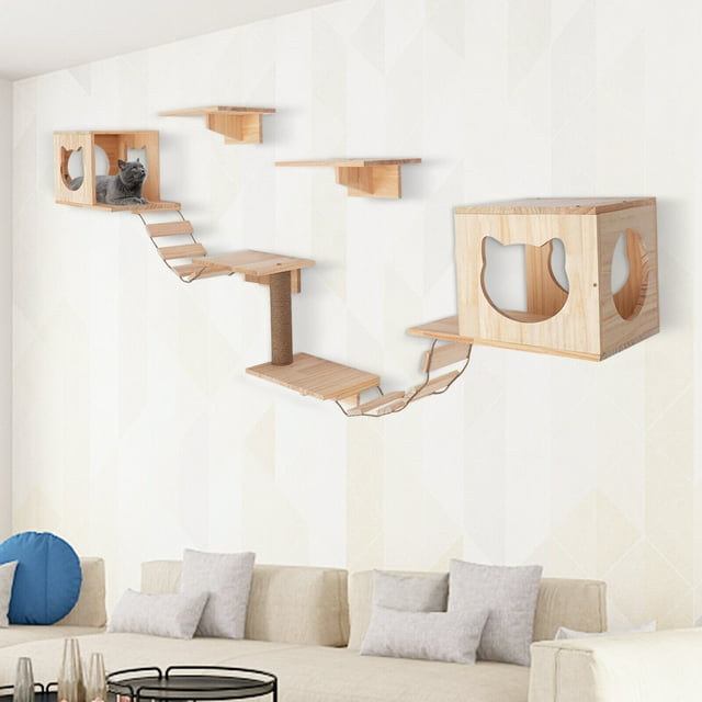 Cat Tree Cat Shelves Wall Mounted Indoor Cats Furniture Wood Cat Wall ...