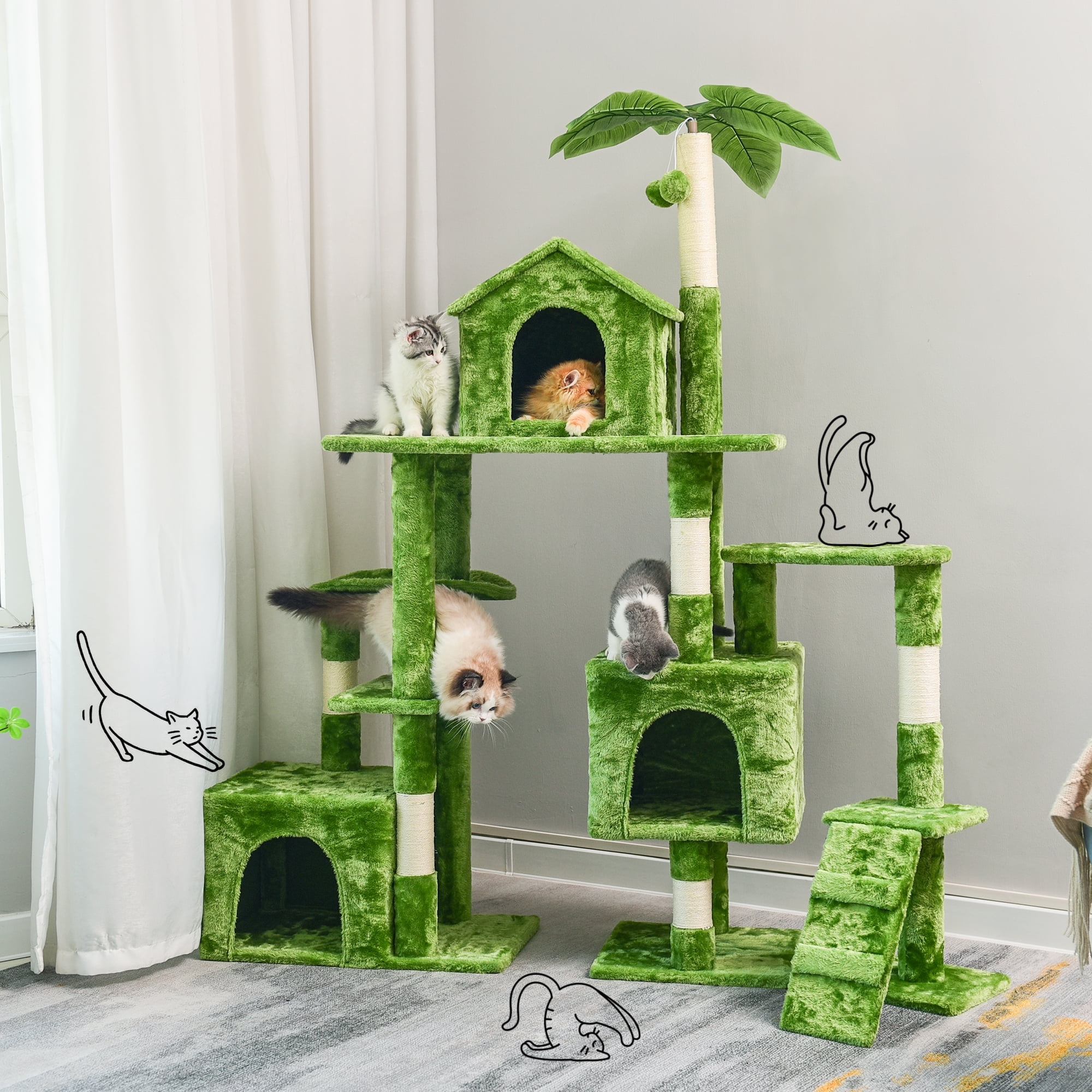 Cat Tree Cat Tower Removable, Split Left/Right Design 59H*55.1W Inch ...
