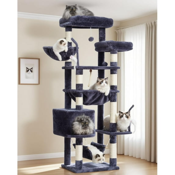 Cat Tree, Cat Tower for Large Cats with 2 Big Platforms, 2 Baskets ...