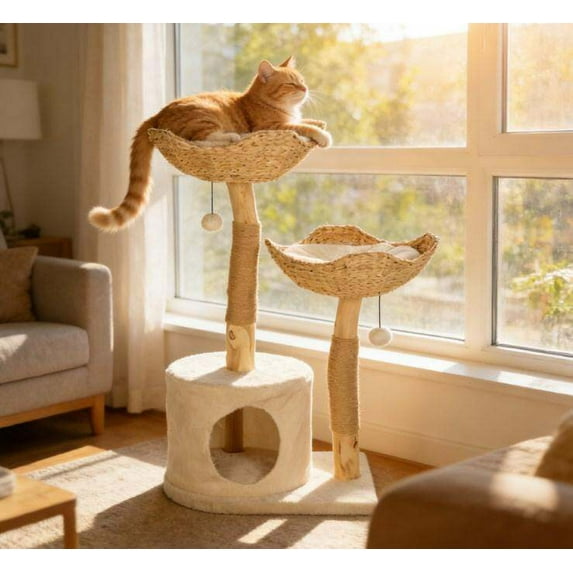 Cat Tree, Cat Tree,Cat Tree with Scratching Post, Cream White Cat Condo ...