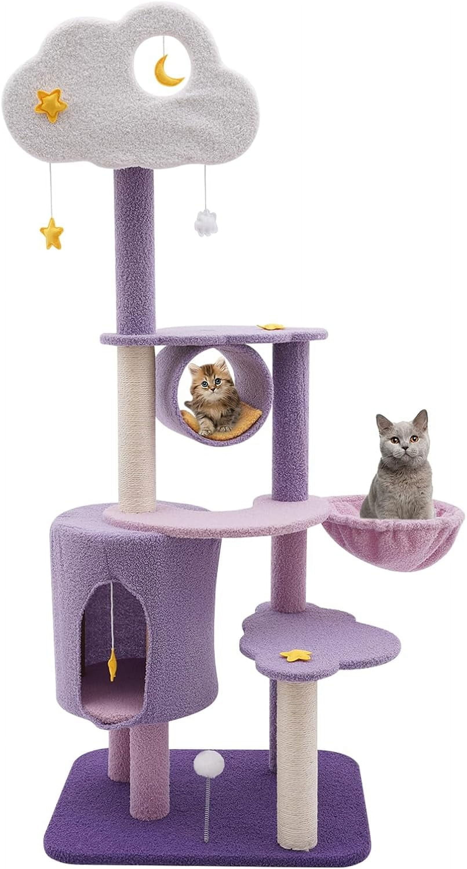 Cat Tree Cute Purple Cat Tower for Indoor Cats 59 Inch Multi-Level Cat ...