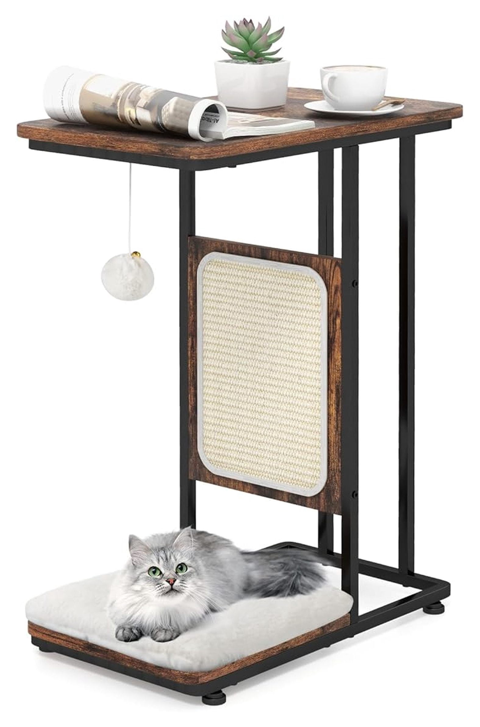 Cat Tree End Table, Small Cat Side Table with Scratching Post, Washable ...