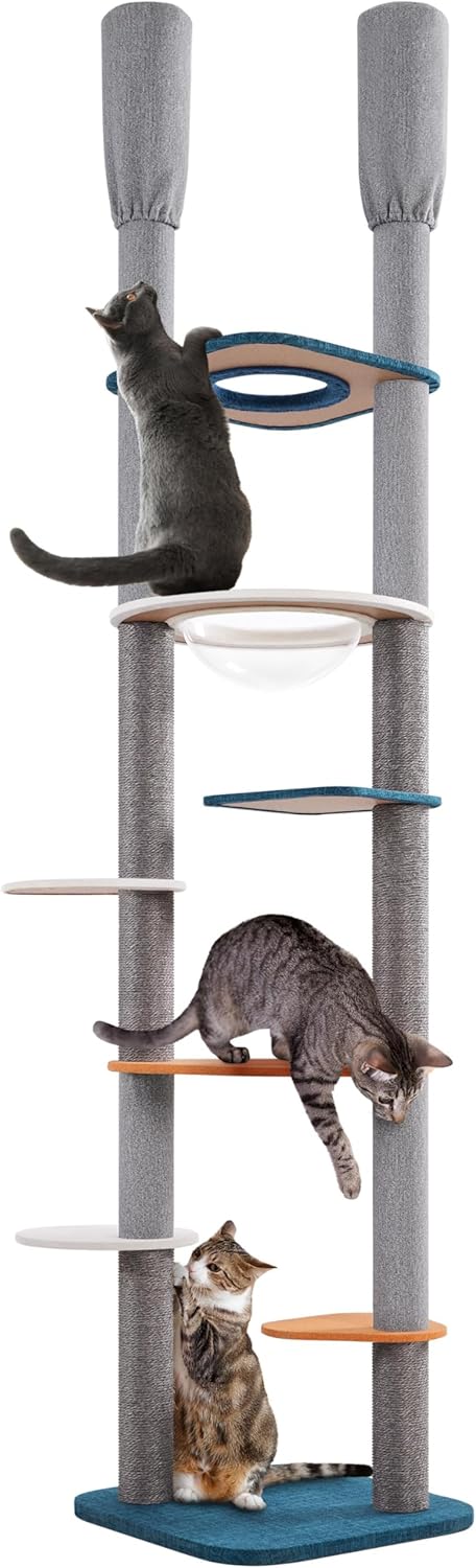 Cat Tree, Floor to Ceiling Cat Tower, Dual Columns Large Cat Tree w/ 95 ...
