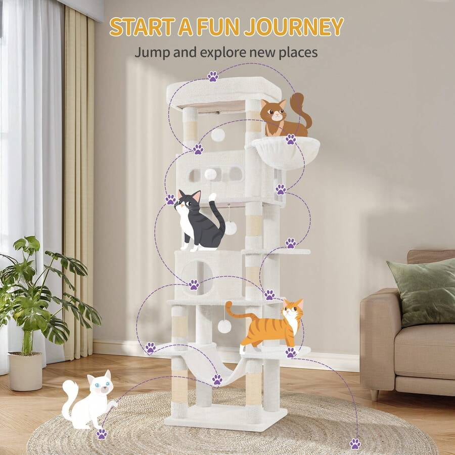 Cat Tree For Indoor Cats, 170 Cm Large Tall Cat Tower, Multi-Level Cats ...