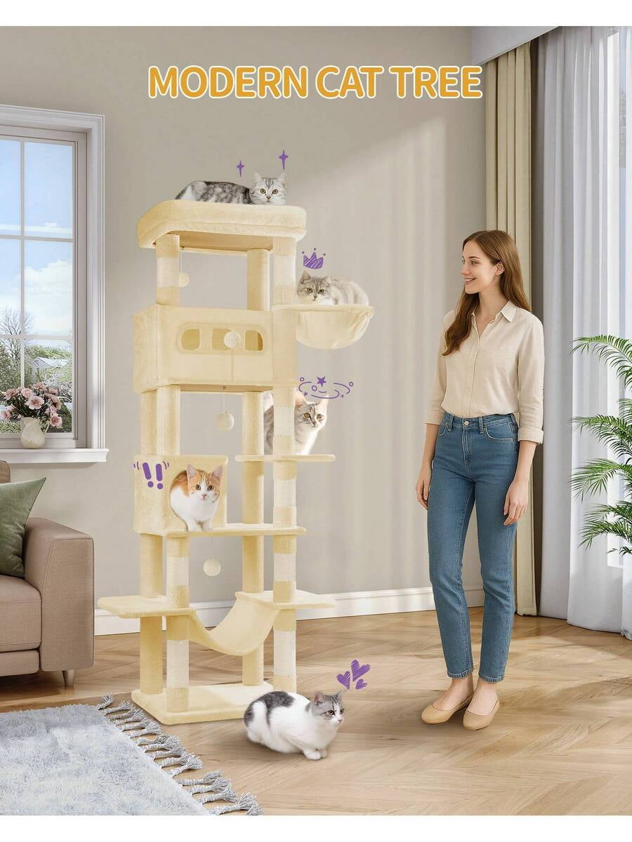 Cat Tree For Indoor Cats, 170 Cm Large Tall Cat Tower, Multi-Level Cats ...