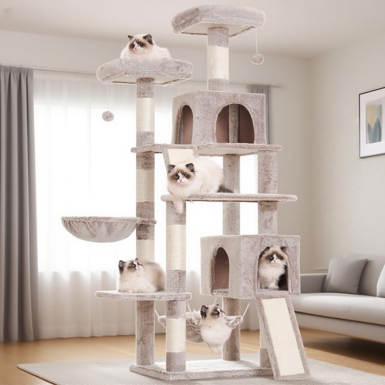Cat Tree for Indoor Cats ;; (cm) Multi-Level Cat Tower for Large Adult ...