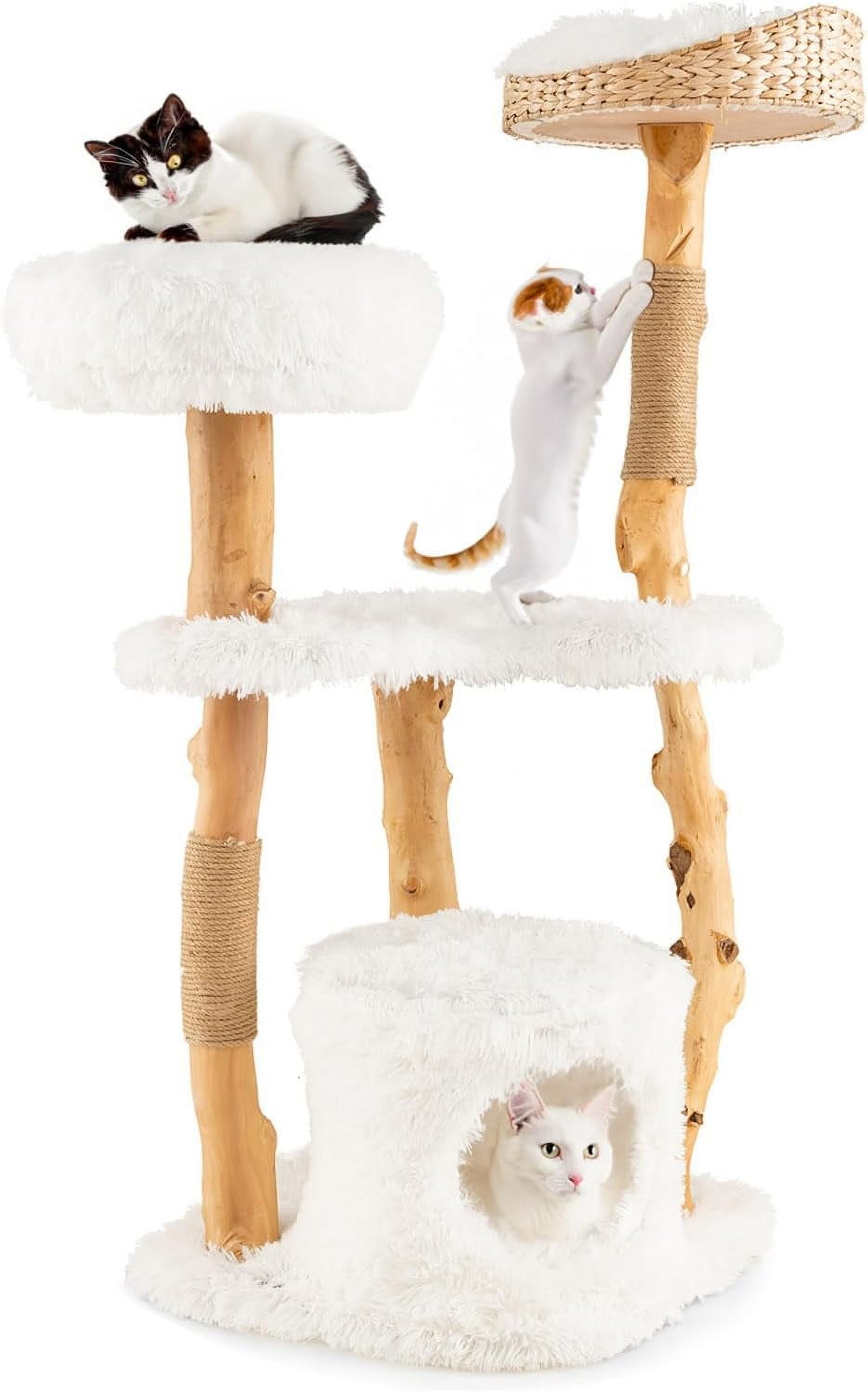 Cat Tree for Indoor Cats, Solid Wood Modern Cat Tower with Top Cattail ...
