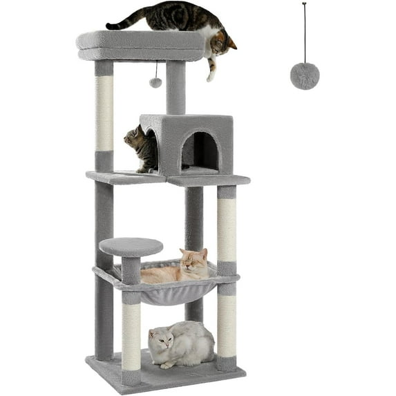 Cat Tree for Large Cats Adult with Metal Plush Big Hammock, 56.3" Cat ...
