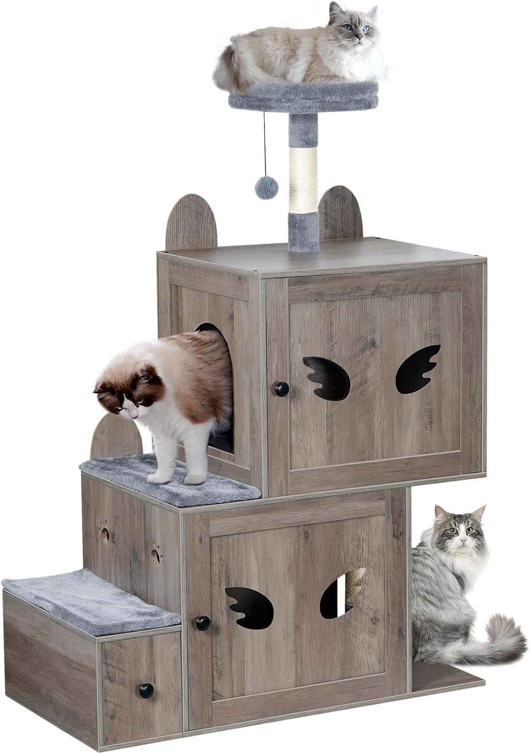 Cat Tree with Litter Box Enclosure, 3 in 1 Modern Cat Tower for Indoor ...