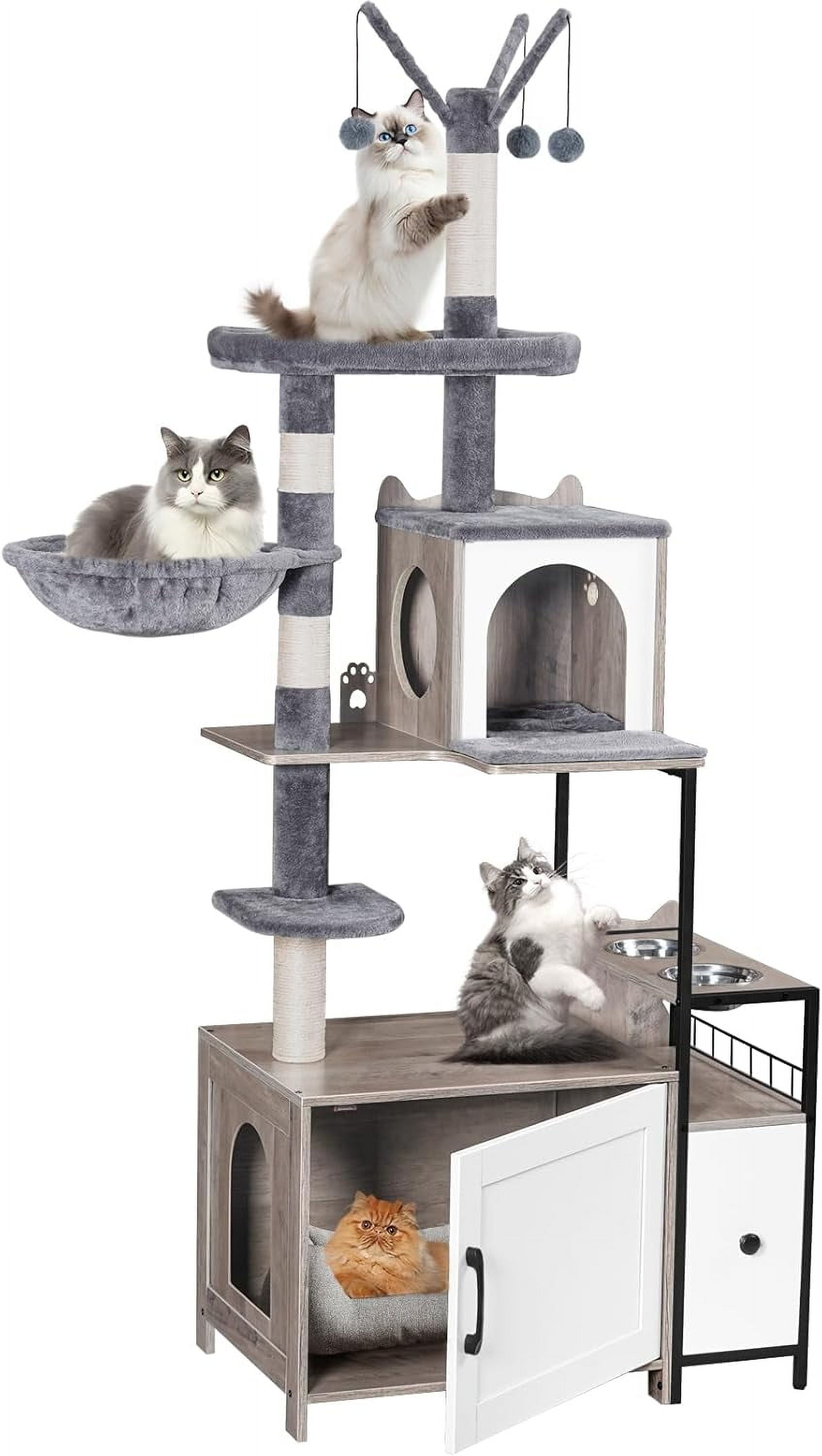 Cat Tree with Litter Box Enclosure, 3-in-1 Modern Cat Tower for Indoor ...
