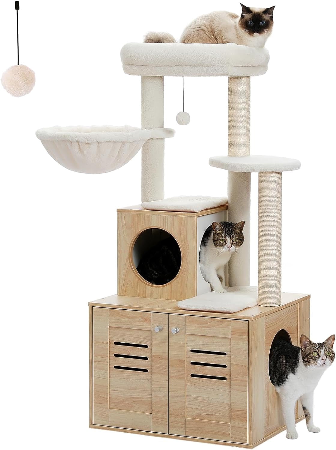 Cat Tree with Litter Box Enclosure, 50" Modern Cat Tree for Large/Fat ...