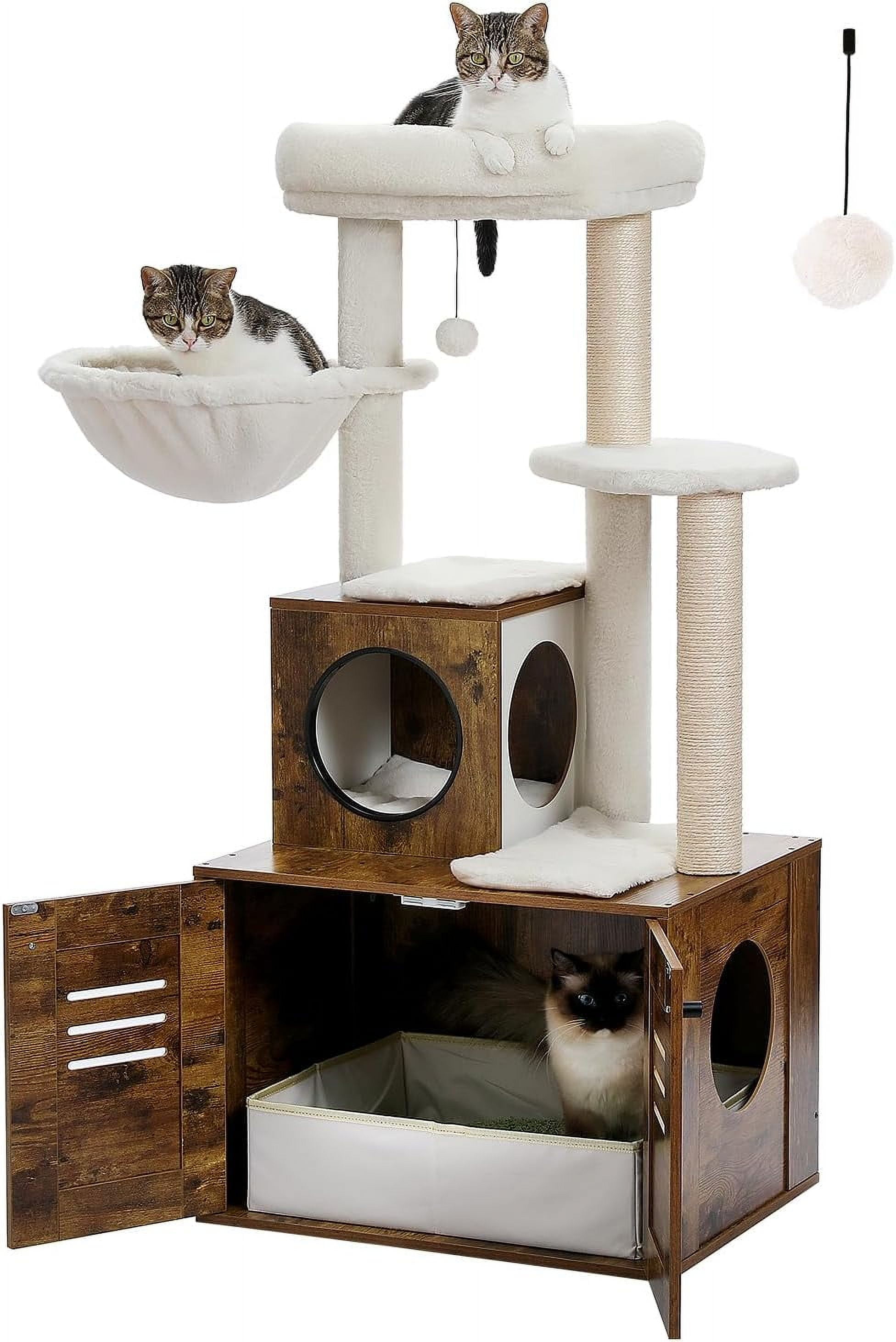 Cat Tree with Litter Box Enclosure, 50" Modern Cat Tree for Large/Fat ...