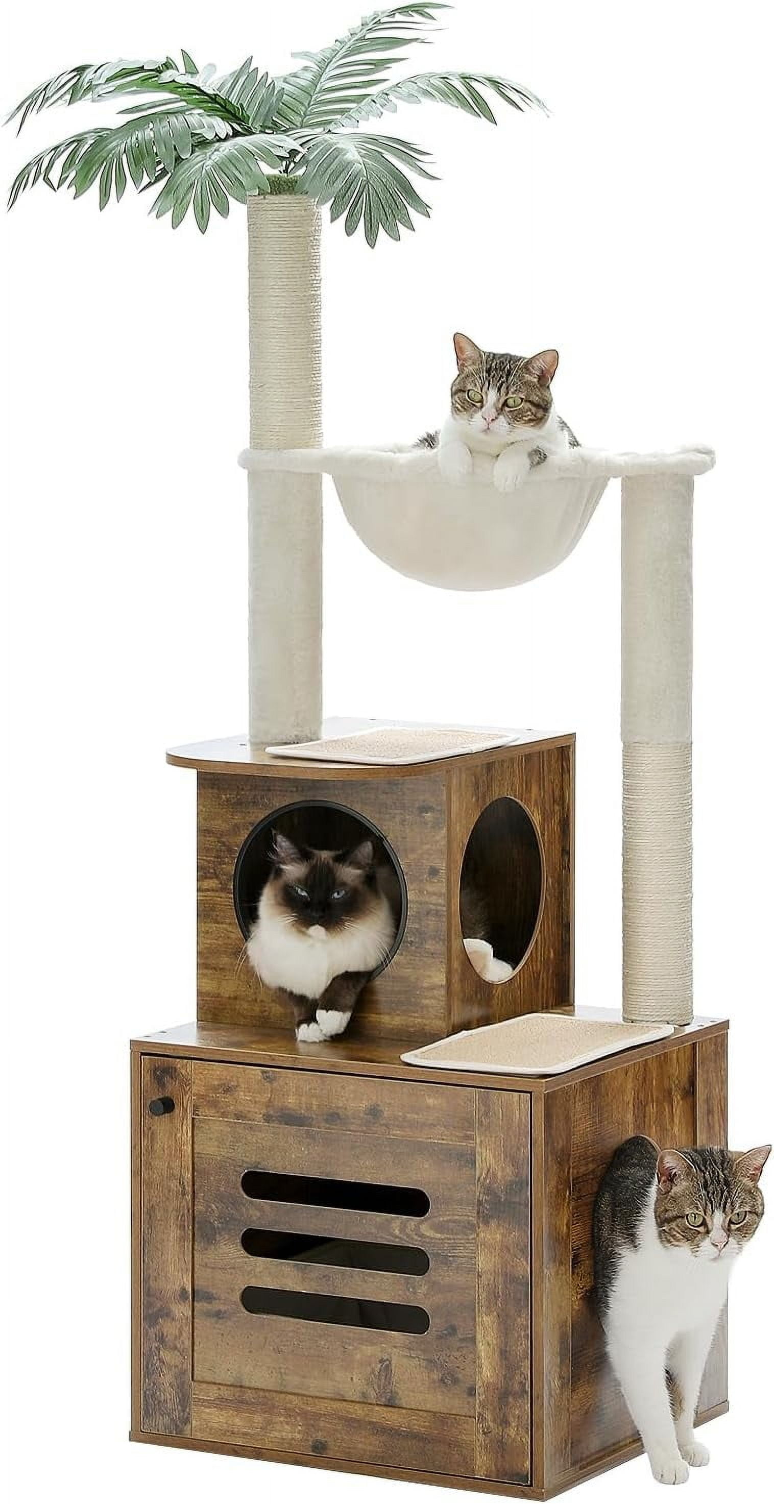 Cat Tree with Litter Box Enclosure 55.5" Modern Cat Tree Tower with Top ...