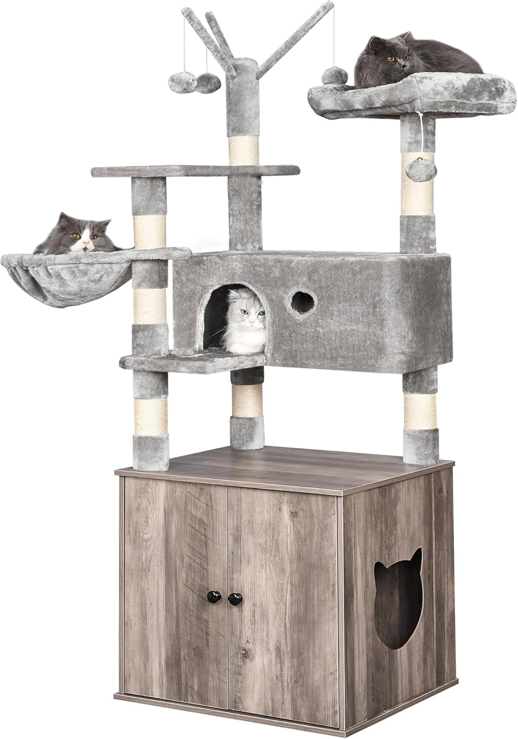 Cat Tree with Litter Box Enclosure All-in-one Hidden Cat Litter Box ...