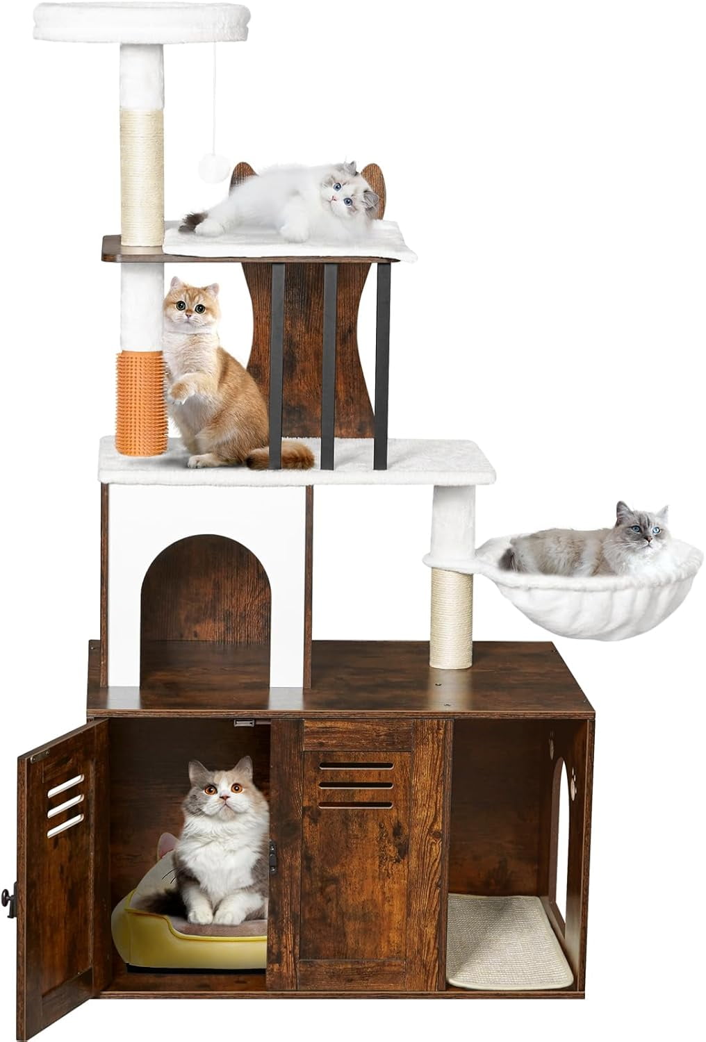 Cat Tree with Litter Box Enclosure Furniture, 2-in-1 Modern Cat Tower ...