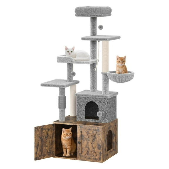 Geoorood Modern Cat Tree with Litter Box Enclosure,All-in-one Indoor ...