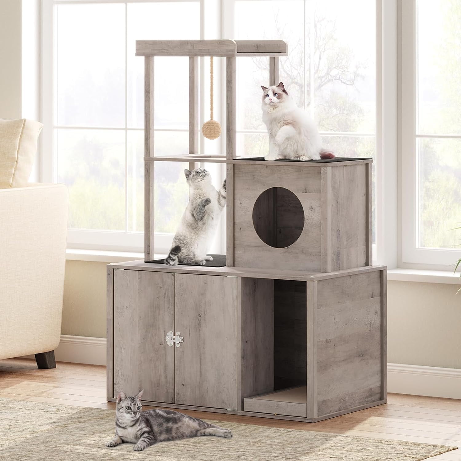 Cat Tree with Litter Box Enclosure, Hidden Cats Litter Box Furniture ...