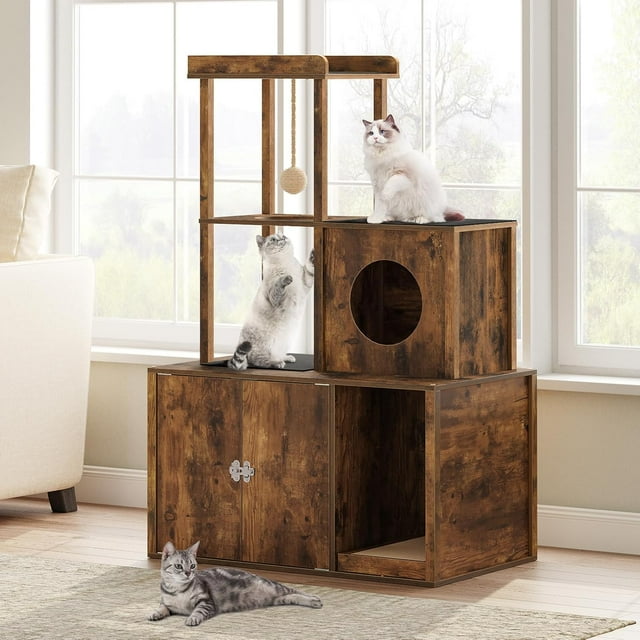 Cat Tree with Litter Box Enclosure, Hidden Cats Litter Box Furniture ...