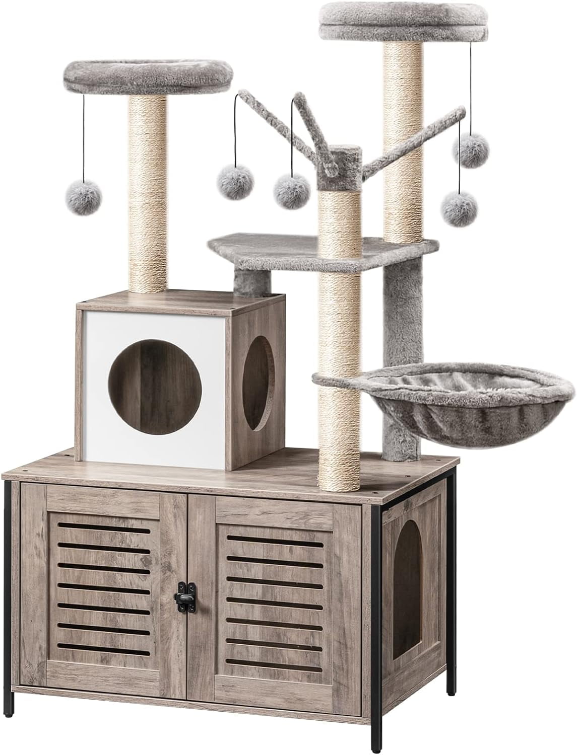 Cat Tree with Litter Box Enclosure & Scratching Posts for Indoor Cats ...