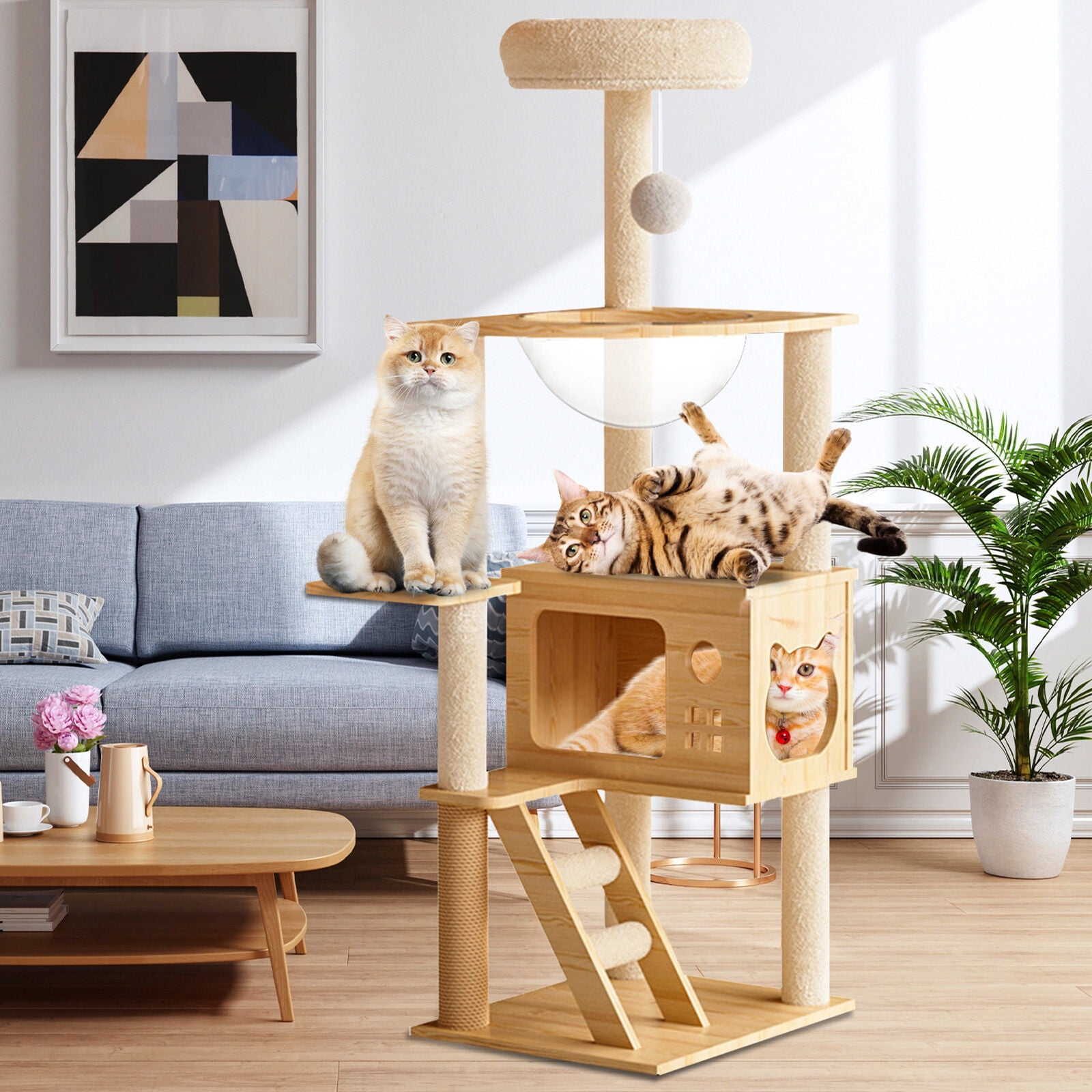 Cat Tree, Modern Cat Tower, 47-Inch Tall Cat Condo with Scratching ...