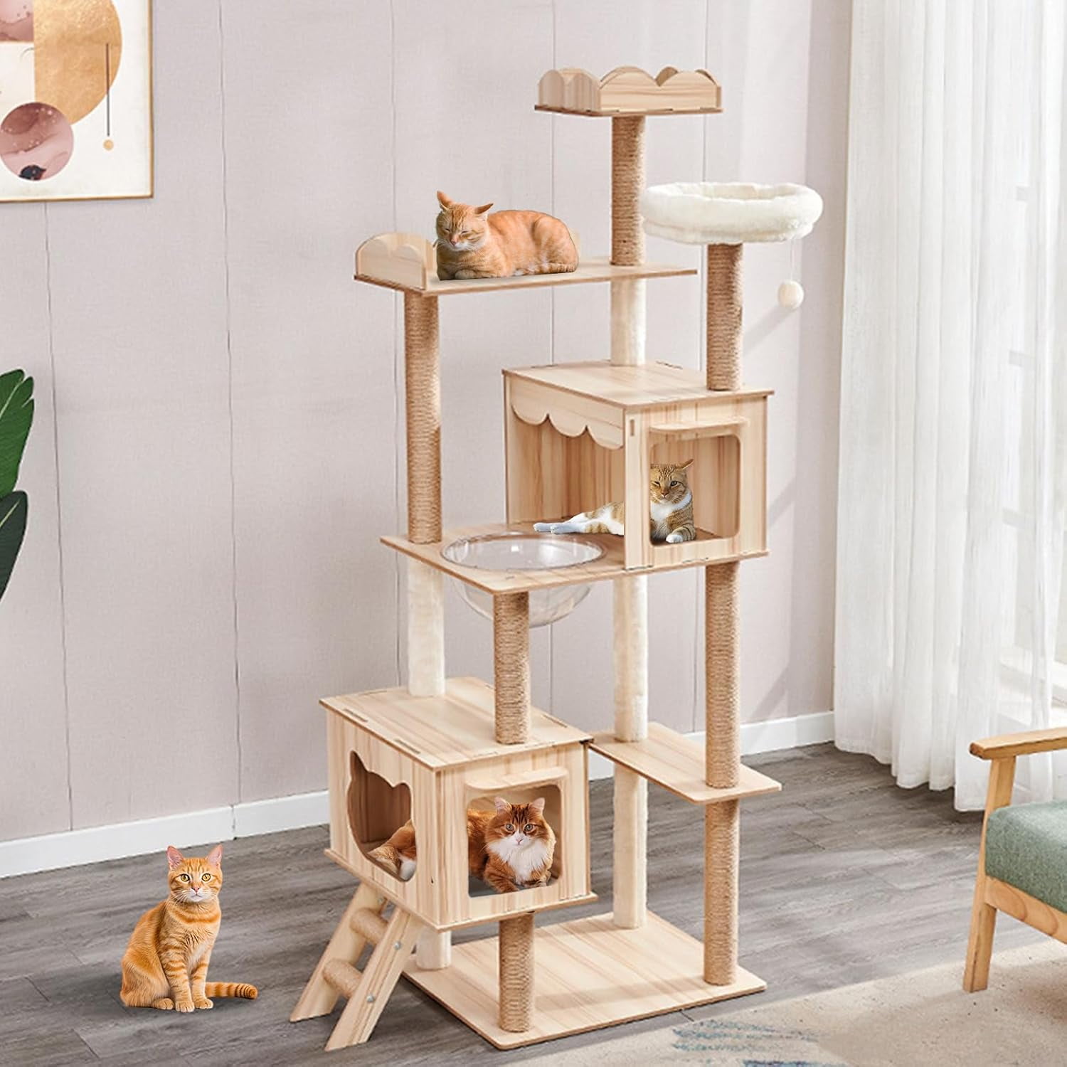 Cat Tree, Modern Cat Tree Tower for Indoor Cats - 70" Tall Density ...