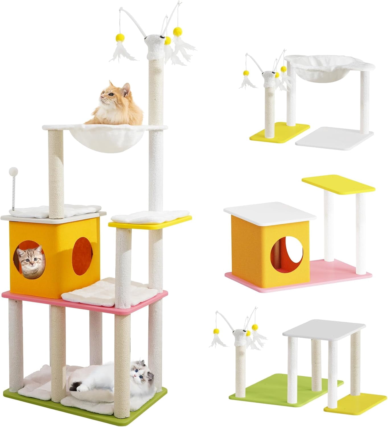 Cat Tree Tower, 62.2" High Density PP Plate DIY Structure Multi-Level ...